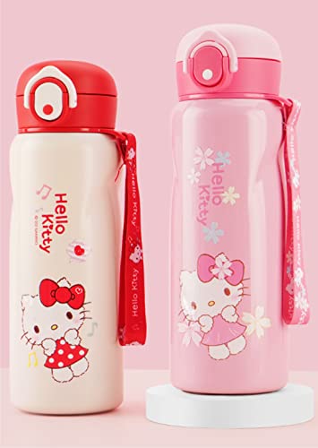 Everyday Delights Hello Kitty Stainless Steel Insulated Water Bottle with Strap White 480ml