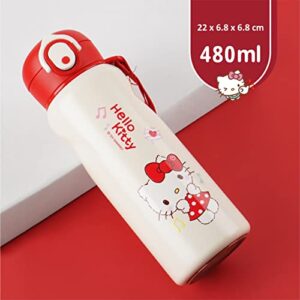 Everyday Delights Hello Kitty Stainless Steel Insulated Water Bottle with Strap White 480ml