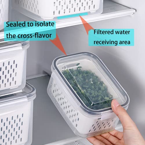 NIYUPE Fridge Vegetable Storage Containers, 5 Pack Produce Preservation Containers Fridge Organizer with Lid Plastic Organizer Vegetable and Colander for Fruits, Salads, Lettuce, Berries