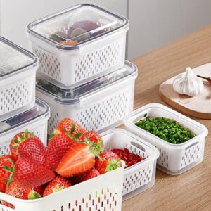 NIYUPE Fridge Vegetable Storage Containers, 5 Pack Produce Preservation Containers Fridge Organizer with Lid Plastic Organizer Vegetable and Colander for Fruits, Salads, Lettuce, Berries