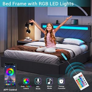 Tiptiper Queen Bed Frame with 2 USB Charging Station, Bed with LED Lights and Drawers,Queen Platform Bed Frame with Adjustable LED Headboard,Easy Assembly, No Box Spring Needed, Dark Grey