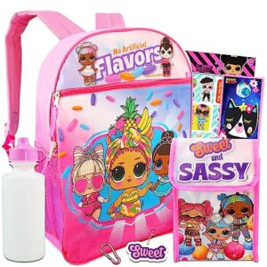 fast forward lol dolls backpack with lunch box set - bundle with 16" lol doll backpack, lol lunch box, water bottle, stickers, more | lol backpack for girls