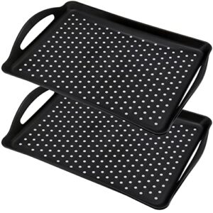 MUKLEI 4 Pcs Rectangle Anti-Slip Food Serving Tray with Handles, Plastic Food Serving Tray Drink Tray for Appetizer, Fruit, Dessert, Party, Breakfast