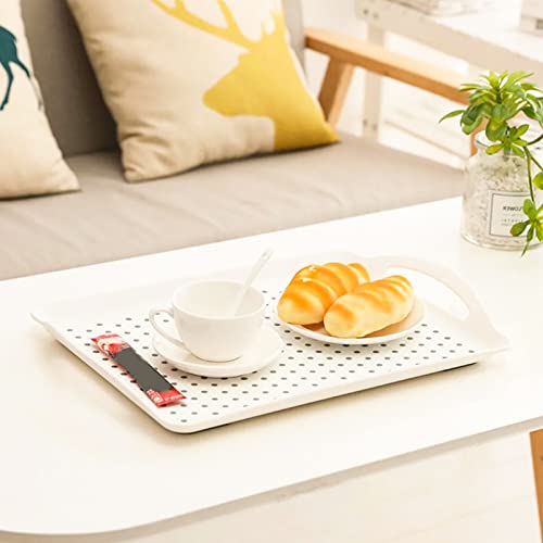 MUKLEI 4 Pcs Rectangle Anti-Slip Food Serving Tray with Handles, Plastic Food Serving Tray Drink Tray for Appetizer, Fruit, Dessert, Party, Breakfast