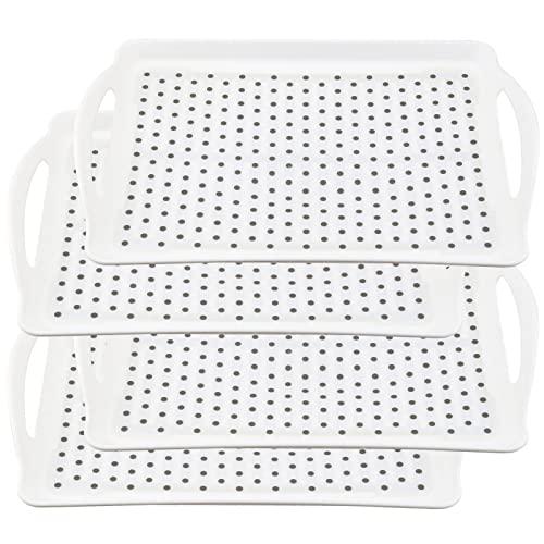 MUKLEI 4 Pcs Rectangle Anti-Slip Food Serving Tray with Handles, Plastic Food Serving Tray Drink Tray for Appetizer, Fruit, Dessert, Party, Breakfast