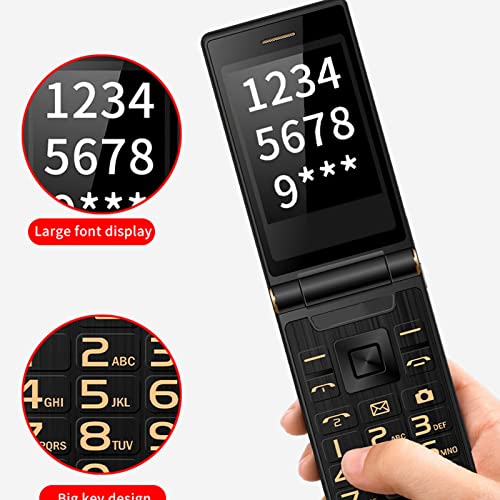 PUSOKEI 2G Unlocked Classic Flip Phone for Seniors, 2.8in HD Screen Clamshell Mobile Phone Dual SIM Flip Cell Phone 5900mAh Long Standby Loud Rugged Vintage Flip Phone with Flashlight, Radio(Gold)