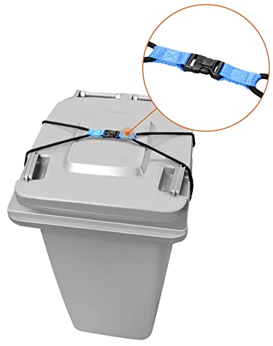 QWORK Trash Can Lock, 2 Pack Closed Garbage Lid Lock, for 30 - 50 Gallon Outdoor Trash Can, Bungee Cord Heavy Duty Animal Proof Trash Lid Lock for Dogs, Bears, Raccoons, Opossums