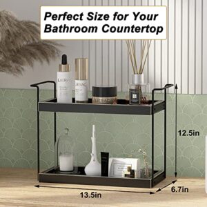 Black 2 Tier Bathroom Counter Organizer, Wood Bathroom Organizer Countertop Bathroom Counter Trays Vanity Organizer, Bathroom Sink Organizer Kitchen Organizer for Countertop Coffee Station Organizer