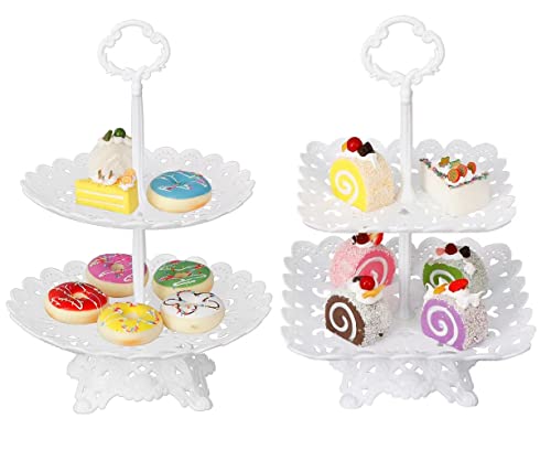 2 Tier Plastic Cupcake Stand, 2 Tier Serving Tray, Dessert Stands, Tea Party Supplies, Party Table Decoration, Dessert Display Stands, Cookie Trays for Parties, 2 Pack