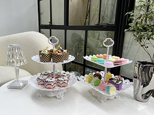 2 Tier Plastic Cupcake Stand, 2 Tier Serving Tray, Dessert Stands, Tea Party Supplies, Party Table Decoration, Dessert Display Stands, Cookie Trays for Parties, 2 Pack