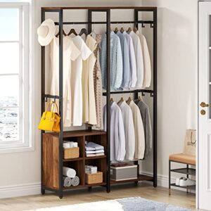 Tribesigns 82'' Freestanding Clothing Racks, Taller Closet Organizer with Rods and Storage Cube, Metal and Wood Garment Rack, Open Garment Clothing wardrobe, Clothes Organization System for Bedroom