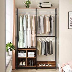 Tribesigns 82'' Freestanding Clothing Racks, Taller Closet Organizer with Rods and Storage Cube, Metal and Wood Garment Rack, Open Garment Clothing wardrobe, Clothes Organization System for Bedroom