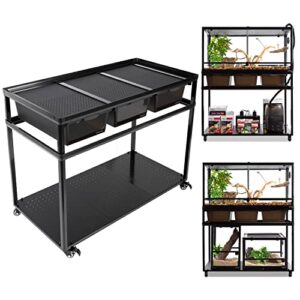 reptizoo reptile tank stand terrarium cabinet with breeding boxs for 36”wx18”d reptile aquarium terrarium, stackable breeding rack with rolling wheels