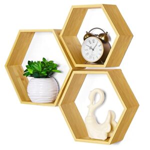 floating hexagon shelves set of 3 hexagonal storage shelves bedroom bamboo wall honeycomb floating shelf display storage rack for wall decor hexagon shelves for living room hallway farmhouse