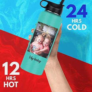 YESCUSTOM Personalized Water Bottles with Straw,18 oz Custom Text Photo Insulated Water Bottle for kids Women Men-Stainless Steel Cup Gift for Anniversary School Sports