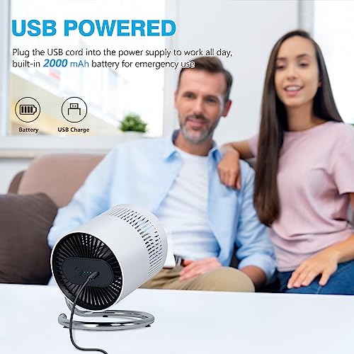 SISMEL Small Desk Fan, Quiet Bedside Rechargeable Fan with 3 Speeds, 360° Adjustment Portable Table Fan, 5 Inches Personal Mini Fan for Bedroom Home Office Outdoor Travel (White)