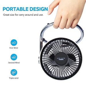 SISMEL Small Desk Fan, Quiet Bedside Rechargeable Fan with 3 Speeds, 360° Adjustment Portable Table Fan, 5 Inches Personal Mini Fan for Bedroom Home Office Outdoor Travel (White)