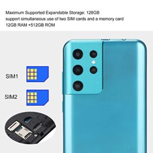 Unlocked Smartphone, Smartphone Face Recognition 12GB RAM 512GB ROM Expandable Memory 4G 5G HD Plus Office Screen Green