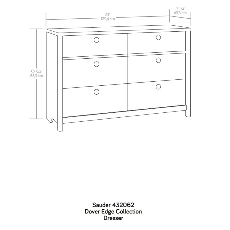 Sauder Dover Edge 6-Drawer Engineered Wood Dresser in Glacier Oak Finish