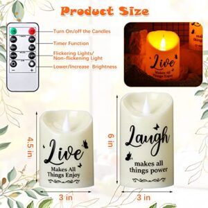 2 Pieces Inspirational Flameless LED Candles with Remote, Battery Operated Plastic Warm Light Christian Spiritual Gifts for Women Men with Live Love Laugh Faith Home Thanksgiving Religious Decor