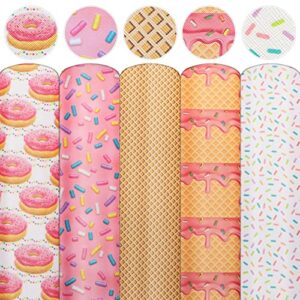 david accessories donuts cross pattern printed synthetic leather fabric sheets 5pcs 7.7"x12.9"(approx 20cm x 33cm) for diy bows earrings making crafts (donuts)