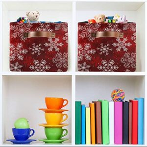 Storage Basket Cute Snowflakes Red Storage Basket for Shelves Storage Cubes Storage Bins for Organizing Closet Shelf, Collapsible Fabric Nursery Storage Bin