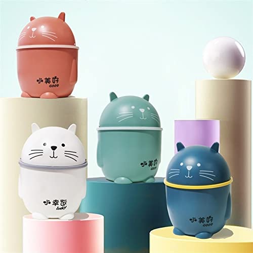 Cartoon Cat Table Plastic Trash Can Desktop Waste Box Bin Garbage Basket Home Office Supplies Dustbins Sundries Barrel Box for Home (Color : Green)