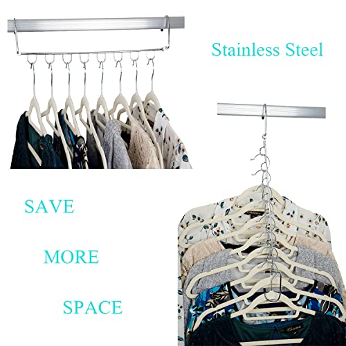 KLEVERISE 4 Pack Metal Space Saving Hangers - 8 Slots Stainless Steel Clothes Hangers Magic Cascading Hangers - Clothing Closet Space Saver Storage Extender Organizers