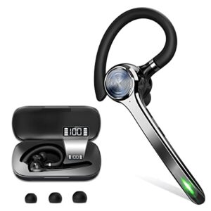 heibas bluetooth headset, wireless bluetooth earpiece with 500mah charging case 72 hours talking time built-in microphone for ios android cell phone, hand-free headphones for trucker, office