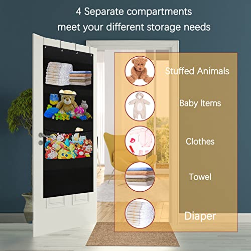 Skycase Over The Door Organizer,4-Pockets Hanging Organizer Bag,Wall Mount Storage Organizer with 4 Metal Hooks,Hanging Storage Organizer for Clothes,Toys,Cosmetics,Kitchen,Black