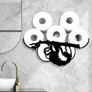 Metal Sloth Wall Toilet Paper Storage,Animal Decorative Metal Paper Holders,Black Toilet Tissue Holder,Cute Toilet Paper Storage for Bathrooms,Wall Toilet Paper Organizer Hold Extra 8 Rolls