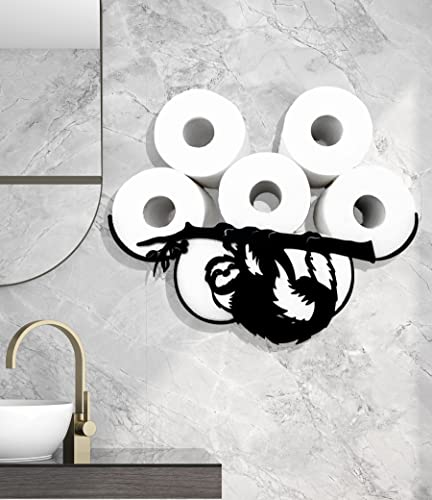 Metal Sloth Wall Toilet Paper Storage,Animal Decorative Metal Paper Holders,Black Toilet Tissue Holder,Cute Toilet Paper Storage for Bathrooms,Wall Toilet Paper Organizer Hold Extra 8 Rolls