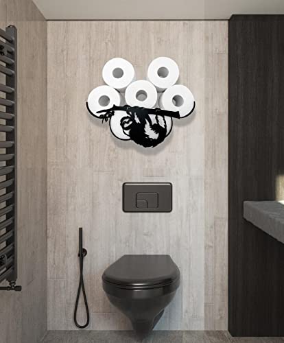 Metal Sloth Wall Toilet Paper Storage,Animal Decorative Metal Paper Holders,Black Toilet Tissue Holder,Cute Toilet Paper Storage for Bathrooms,Wall Toilet Paper Organizer Hold Extra 8 Rolls