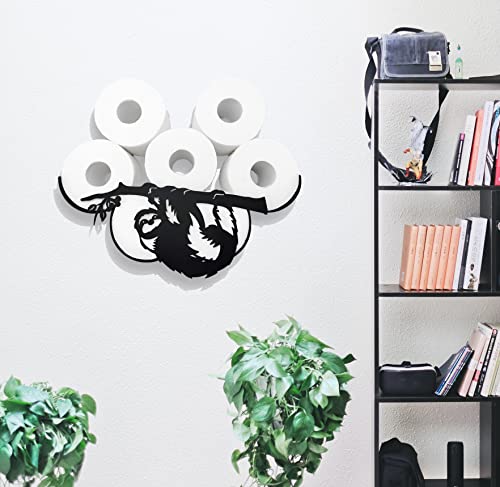 Metal Sloth Wall Toilet Paper Storage,Animal Decorative Metal Paper Holders,Black Toilet Tissue Holder,Cute Toilet Paper Storage for Bathrooms,Wall Toilet Paper Organizer Hold Extra 8 Rolls