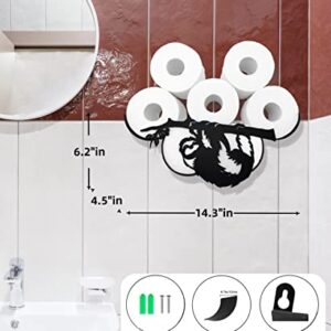 Metal Sloth Wall Toilet Paper Storage,Animal Decorative Metal Paper Holders,Black Toilet Tissue Holder,Cute Toilet Paper Storage for Bathrooms,Wall Toilet Paper Organizer Hold Extra 8 Rolls