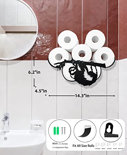 Metal Sloth Wall Toilet Paper Storage,Animal Decorative Metal Paper Holders,Black Toilet Tissue Holder,Cute Toilet Paper Storage for Bathrooms,Wall Toilet Paper Organizer Hold Extra 8 Rolls