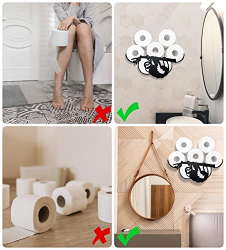 Metal Sloth Wall Toilet Paper Storage,Animal Decorative Metal Paper Holders,Black Toilet Tissue Holder,Cute Toilet Paper Storage for Bathrooms,Wall Toilet Paper Organizer Hold Extra 8 Rolls