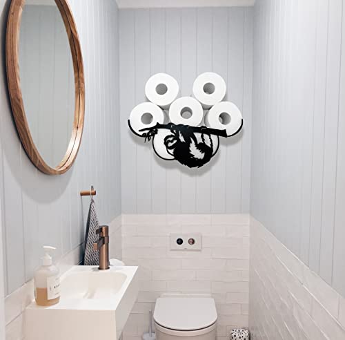 Metal Sloth Wall Toilet Paper Storage,Animal Decorative Metal Paper Holders,Black Toilet Tissue Holder,Cute Toilet Paper Storage for Bathrooms,Wall Toilet Paper Organizer Hold Extra 8 Rolls