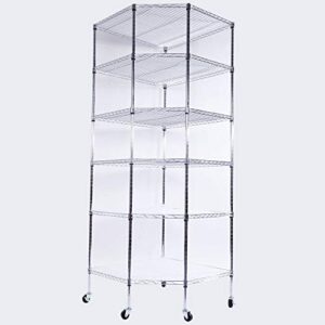 Guangshuohui 6-Tier Metal Storage Rack with Wheels,Plated Polygonal Corner Shelf Steel Wire Shelving Tower,Metal Storage Shelf Unit for Garage Laundry Bathroom Kitchen Pantry Closet, Silver