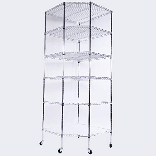 Guangshuohui 6-Tier Metal Storage Rack with Wheels,Plated Polygonal Corner Shelf Steel Wire Shelving Tower,Metal Storage Shelf Unit for Garage Laundry Bathroom Kitchen Pantry Closet, Silver