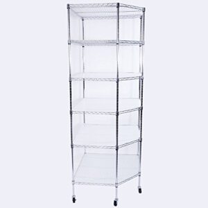 Guangshuohui 6-Tier Metal Storage Rack with Wheels,Plated Polygonal Corner Shelf Steel Wire Shelving Tower,Metal Storage Shelf Unit for Garage Laundry Bathroom Kitchen Pantry Closet, Silver