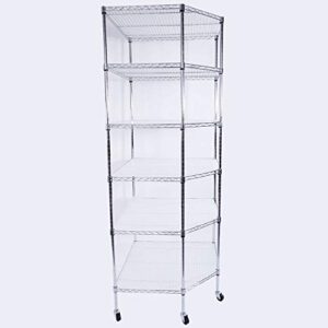 Guangshuohui 6-Tier Metal Storage Rack with Wheels,Plated Polygonal Corner Shelf Steel Wire Shelving Tower,Metal Storage Shelf Unit for Garage Laundry Bathroom Kitchen Pantry Closet, Silver