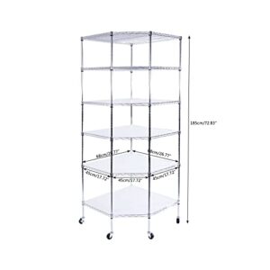 Guangshuohui 6-Tier Metal Storage Rack with Wheels,Plated Polygonal Corner Shelf Steel Wire Shelving Tower,Metal Storage Shelf Unit for Garage Laundry Bathroom Kitchen Pantry Closet, Silver