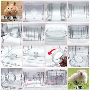 kathson Dwarf Hamster Cages and Habitats Portable Hamsters Travel Cage Transparent Gerbils Cages Small Animal Carry Case with Accessories Food Bowl Water Bottle Running Wheel for Ferret Hedgehog