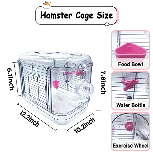 kathson Dwarf Hamster Cages and Habitats Portable Hamsters Travel Cage Transparent Gerbils Cages Small Animal Carry Case with Accessories Food Bowl Water Bottle Running Wheel for Ferret Hedgehog