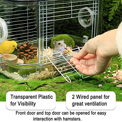 kathson Dwarf Hamster Cages and Habitats Portable Hamsters Travel Cage Transparent Gerbils Cages Small Animal Carry Case with Accessories Food Bowl Water Bottle Running Wheel for Ferret Hedgehog