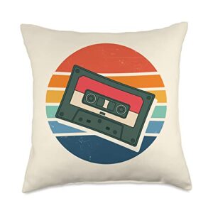 retro 80s cassette tape 1980s gifts mixtape retro mixtape music 90s vintage cassette throw pillow, 18x18, multicolor