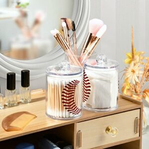 WELLDAY Apothecary Jars Bathroom Storage Organizer with Lid - 14 oz Qtip Holder Storage Canister, Sport Baseball Print Clear Plastic Jar for Cotton Swab, Cotton Ball, Floss Picks, Makeup Sponges,Hair