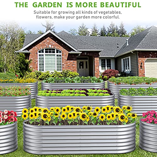 FRIZIONE 8x4x2FT Galvanized Metal Raised Garden Bed for Vegetables, Outdoor Garden Raised Planter Box, Backyard Patio Planter Raised Beds for Flowers, Herbs, Fruits