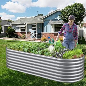 FRIZIONE 8x4x2FT Galvanized Metal Raised Garden Bed for Vegetables, Outdoor Garden Raised Planter Box, Backyard Patio Planter Raised Beds for Flowers, Herbs, Fruits